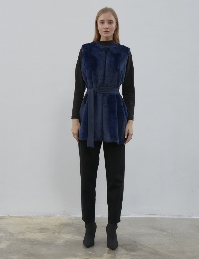 Peluş Yelek-İndigo